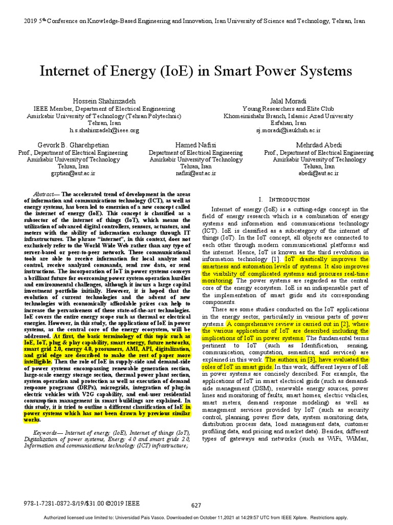 Internet of Energy IoE in Smart Power Systems | PDF | Internet Of ...