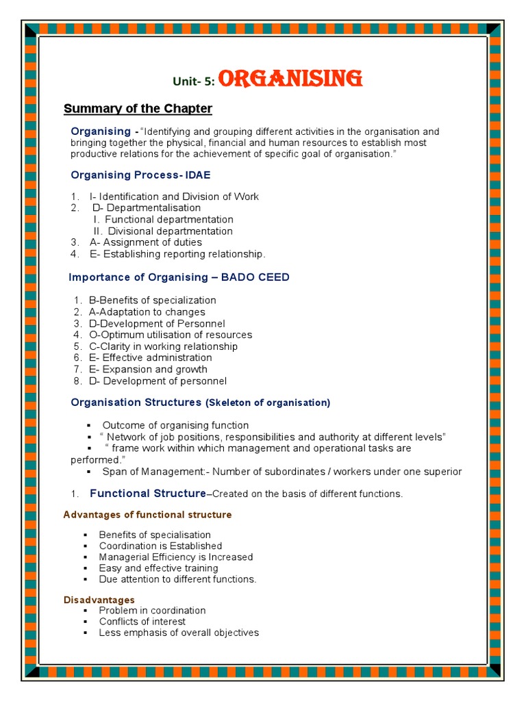 Chapter 5 Organising, Notes | PDF | Business | Leadership