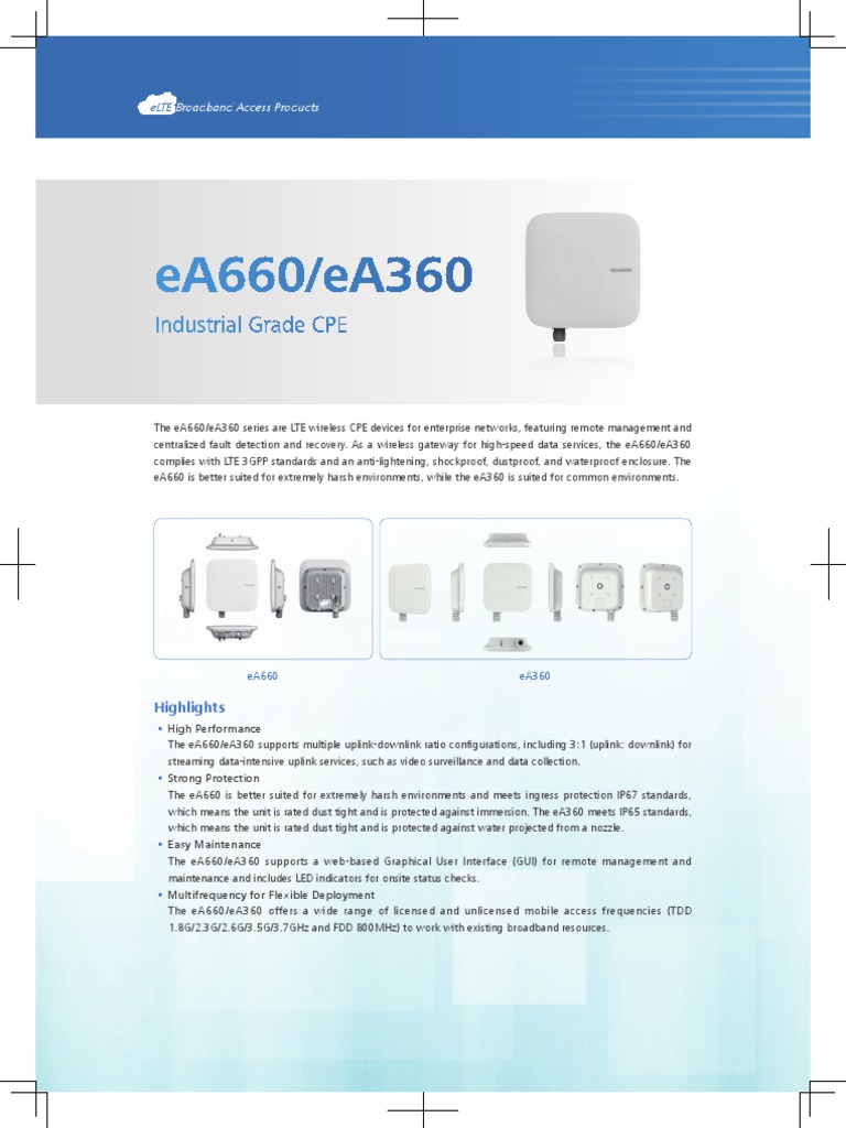 eA660/eA360: Industrial Grade CPE | PDF | Duplex (Telecommunications ...