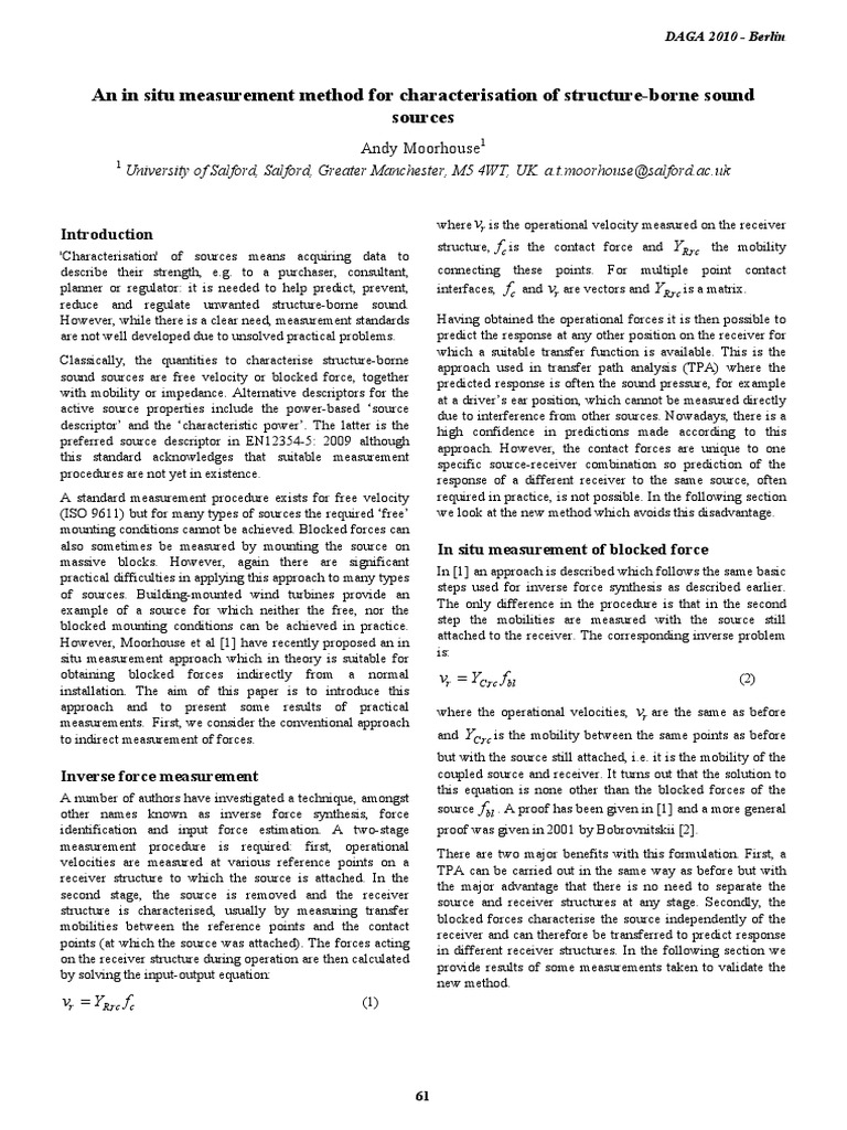 An in Situ Measurement Method For Characterisation of Structure-Borne Sound Sources | Download ...