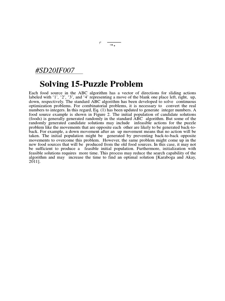 Solving 15-Puzzle Problem: #SD20IF007 | PDF | Metaheuristic ...