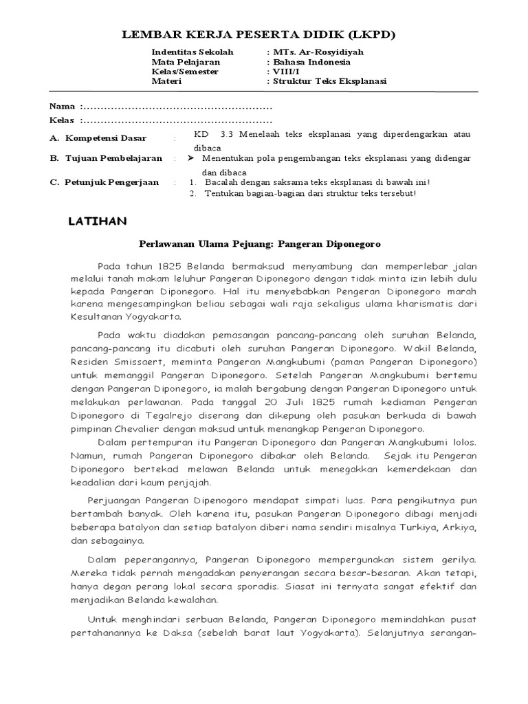 LKPD Struktur Teks Eksplanasi | PDF