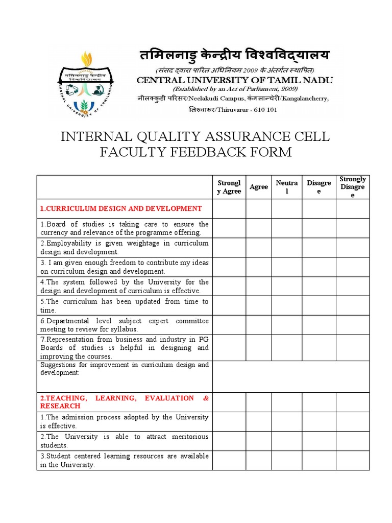 Internal Quality Assurance Cell Faculty Feedback Form: 1.curriculum ...