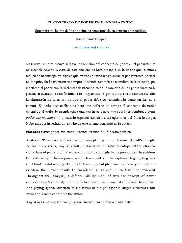 Daniel Parada López GI3 Ensayo Poder Hannah Arendt | PDF | Democracia ...