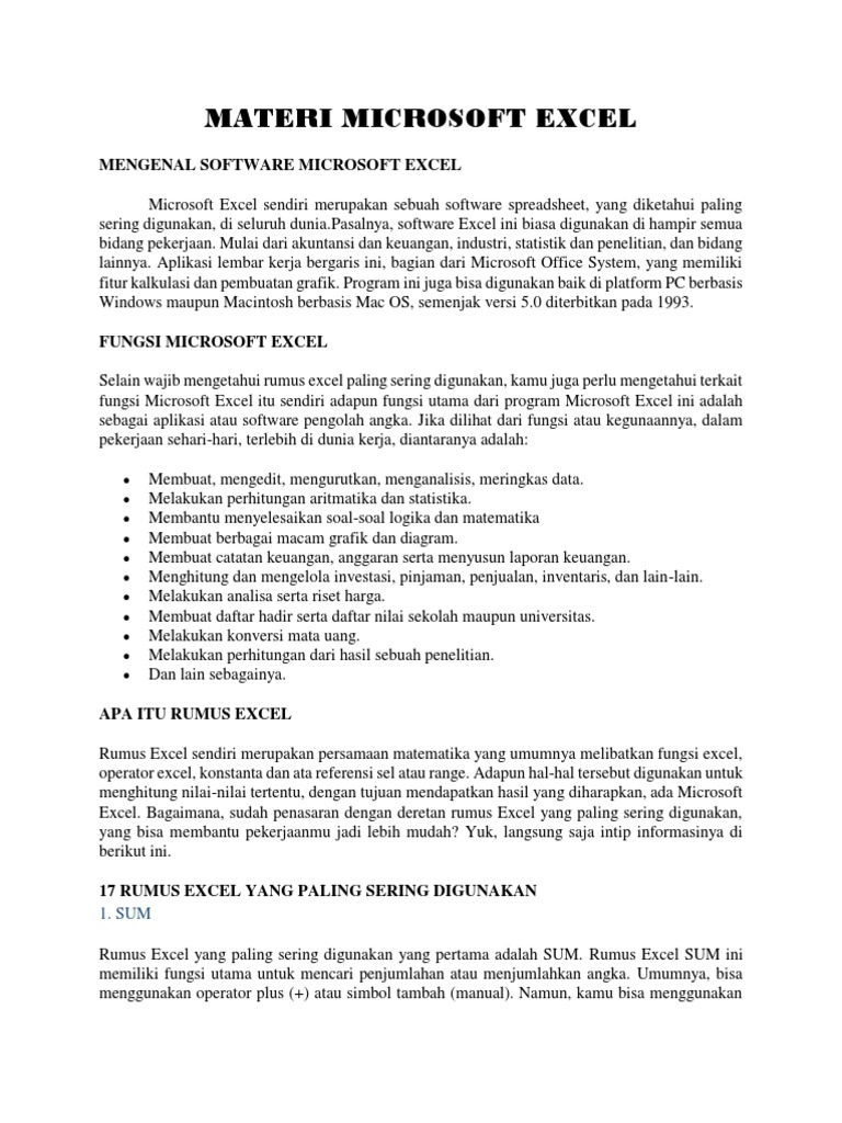 Materi Microsoft Excel | PDF