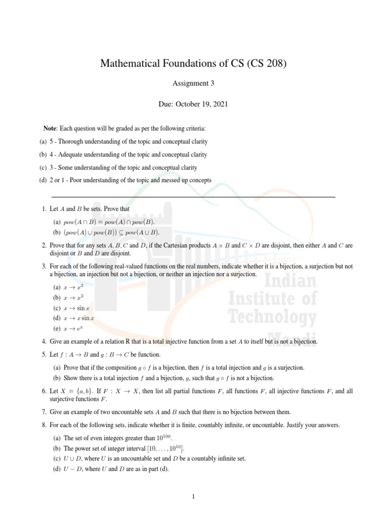 Mathematical Foundations Of Cs Cs 208 Assignment 3 Pdf
