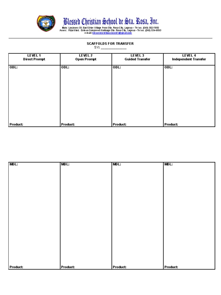Standard Scaffolds For Transfer Template | PDF