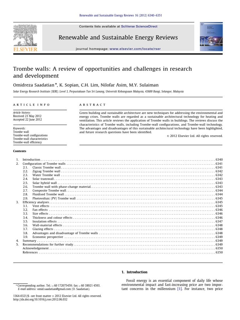 Trombe Walls A Review of Opportunities and Challen | PDF | Solar Energy ...