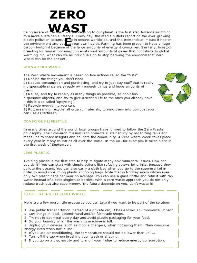 Zero Waste Reading Comprehension Exercises - 117883 | PDF ...