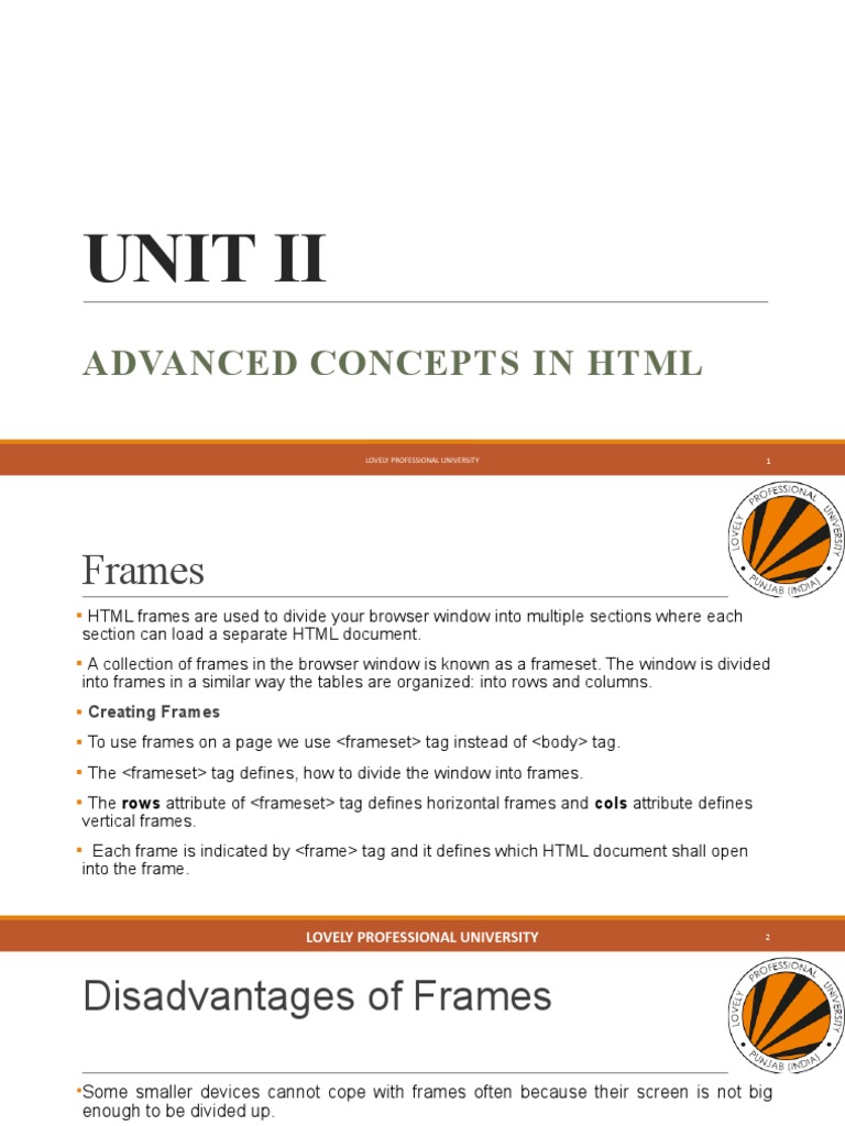 Unit Ii: Advanced Concepts in HTML | Download Free PDF | Html Element ...