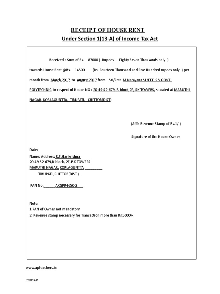House Rent Receipt for Income Tax | PDF | Finance & Money Management