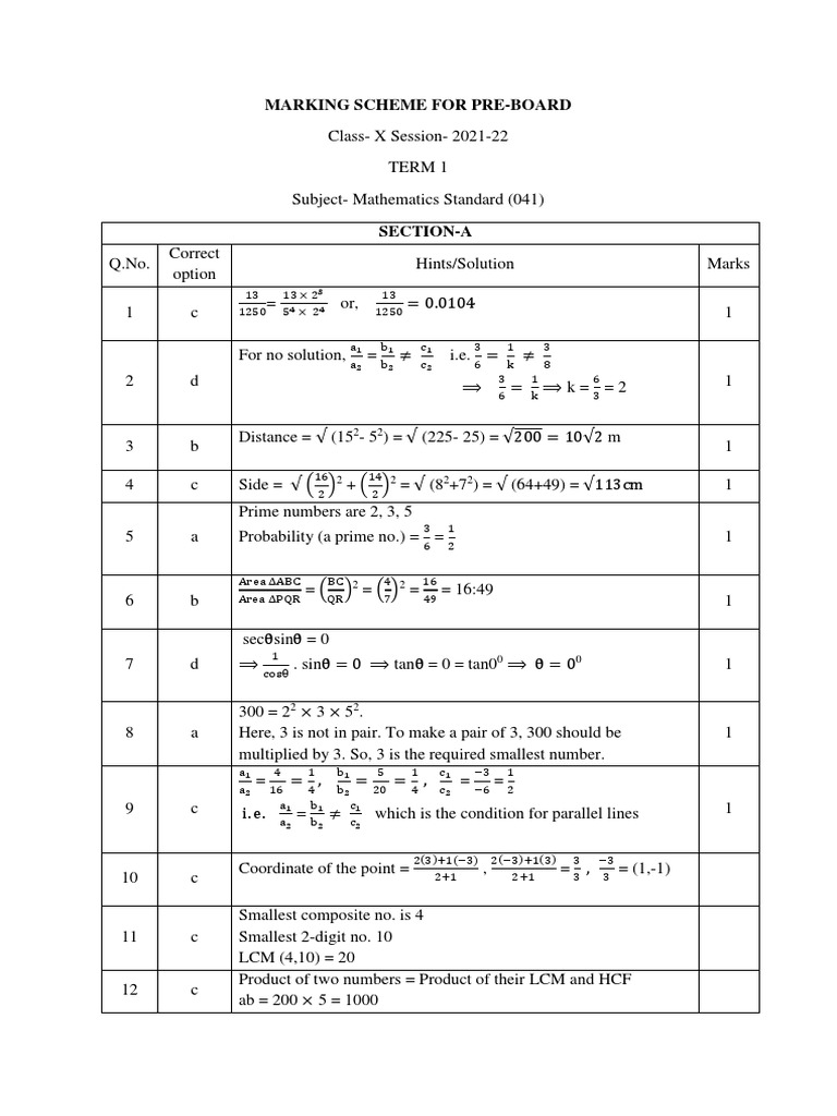 X Marking Scheme Maths Standard | PDF | Elementary Mathematics ...