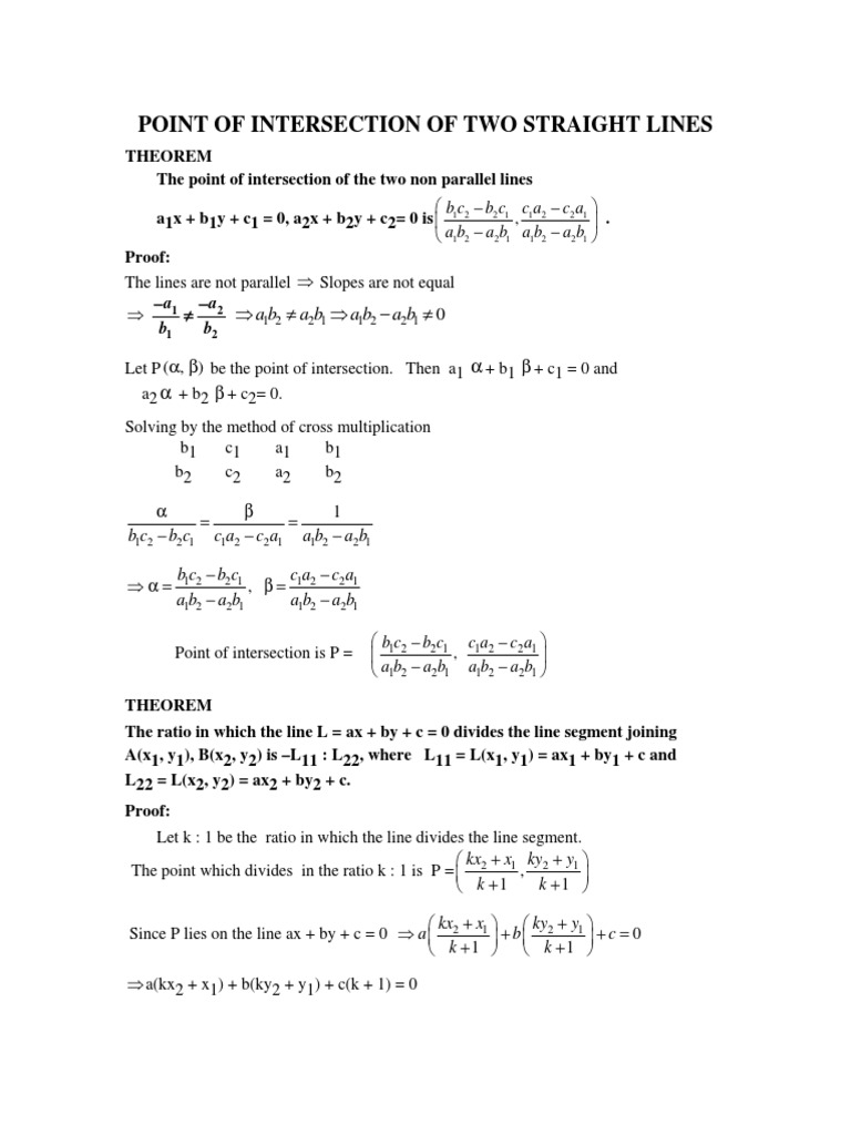 Point of Intersection of Two Straight Lines | PDF | Line (Geometry ...