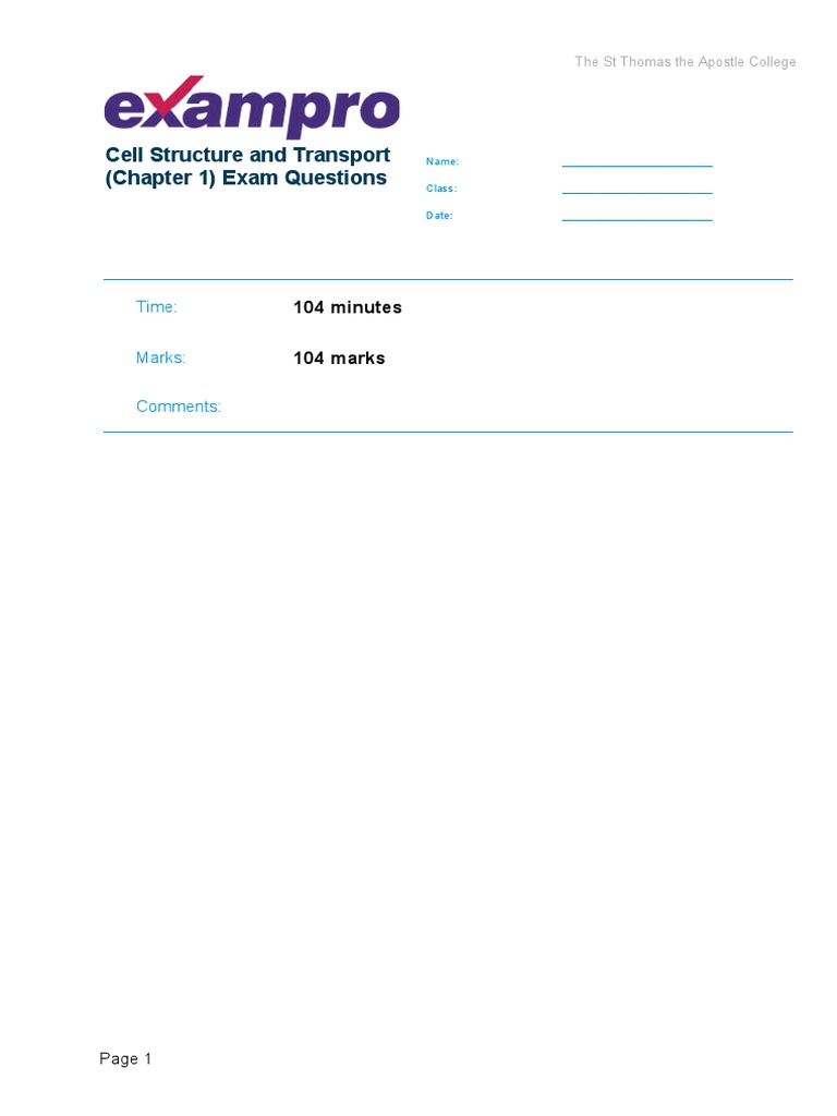 b1 Cell Structure and Transport Exam Questions | PDF | Cell (Biology ...