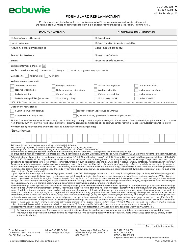 Formularz Reklamacyjny Eob Online PL | PDF