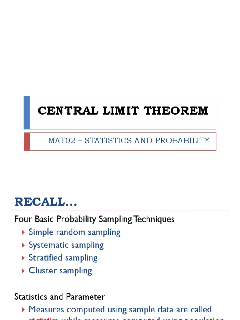 Central Limit Theorem: Mat02 - Statistics and Probability | Download ...