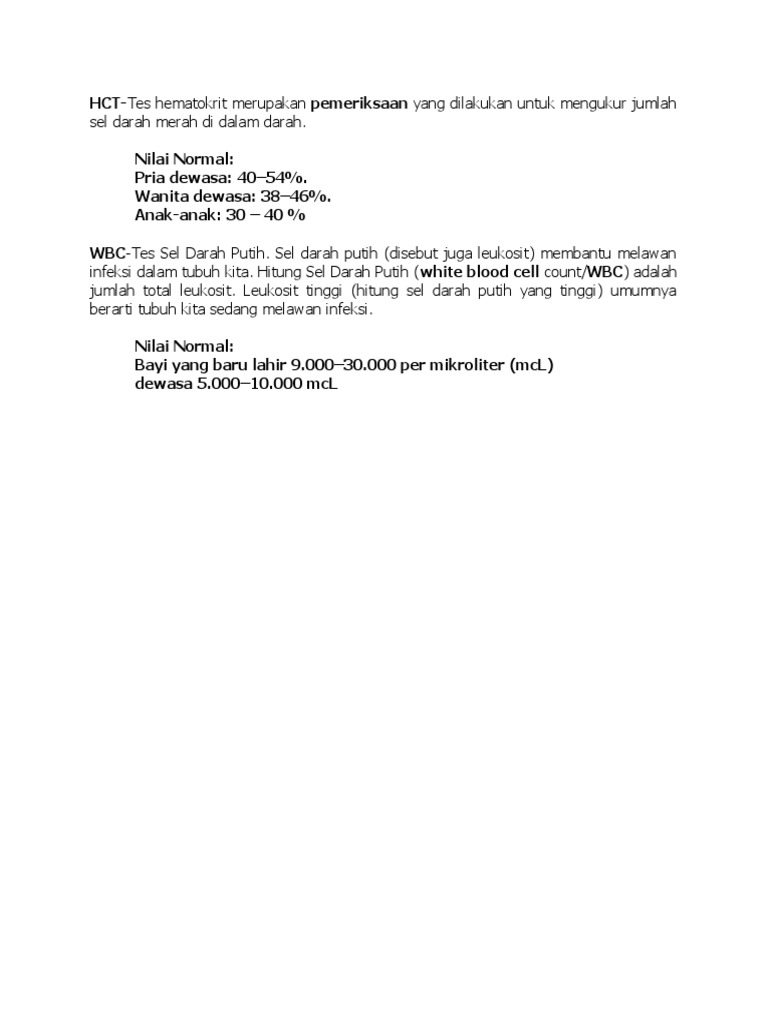 Nilai Normal WBC, HCT | PDF | Sains & Matematika