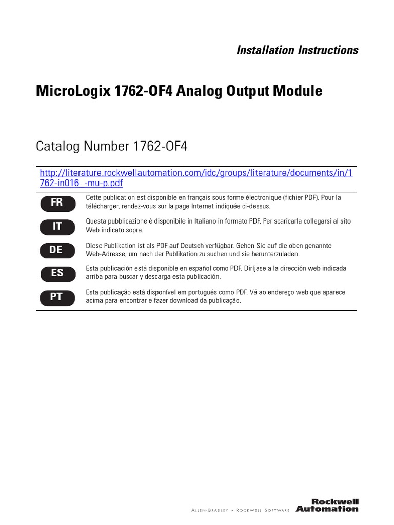Micrologix 1762-Of4 Analog Output Module | PDF | Electrical Wiring | Electrical Connector