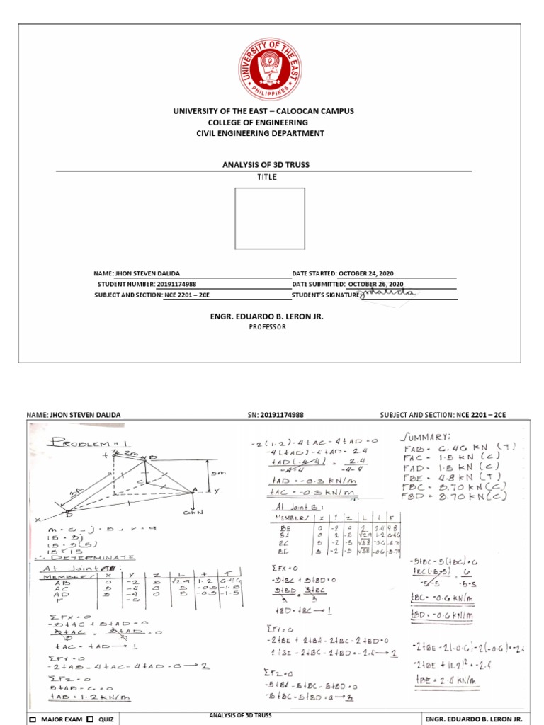 UoEC 3D Truss Analysis | PDF