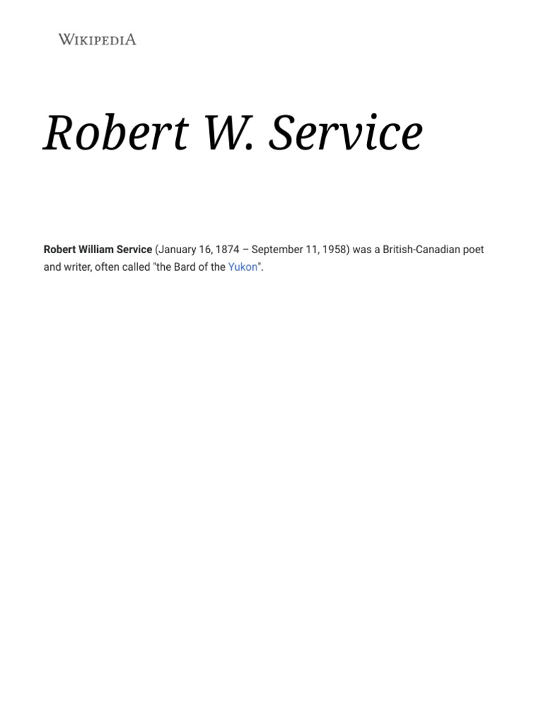 Robert W. Service - Wikipedia | PDF