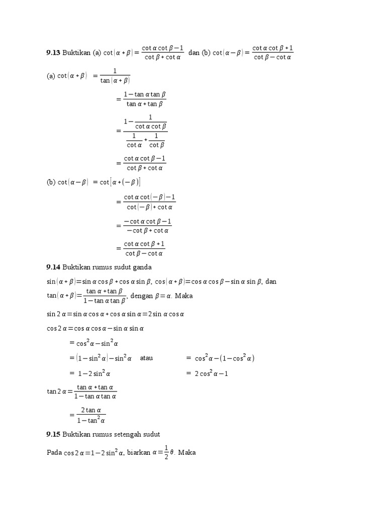 Rumus Cotangen dan Identitas Trigonometri | PDF