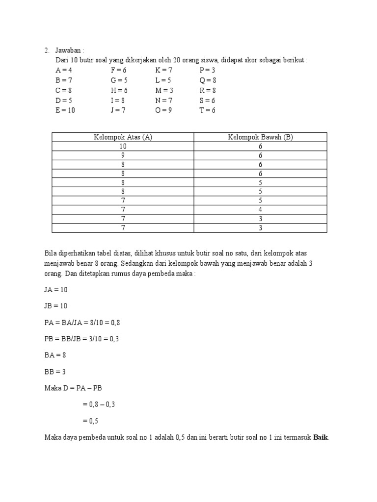 Daya Pembeda Soal Nomor 1 | PDF