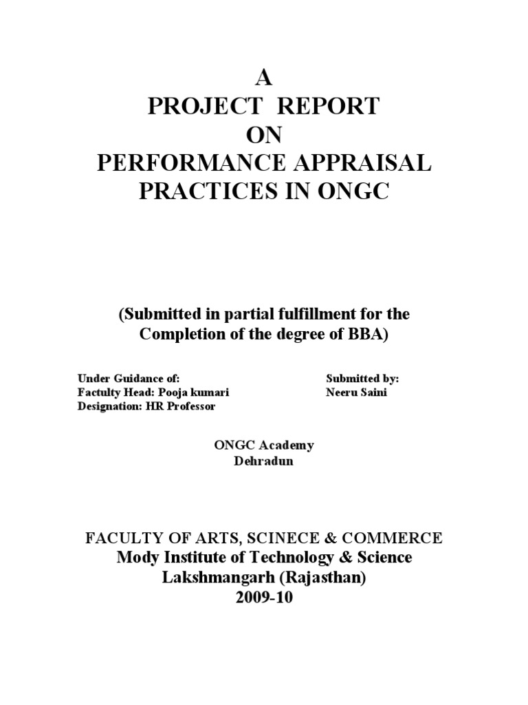 A Project Report ON: Performance Appraisal Practices in Ongc | PDF | Performance Appraisal ...