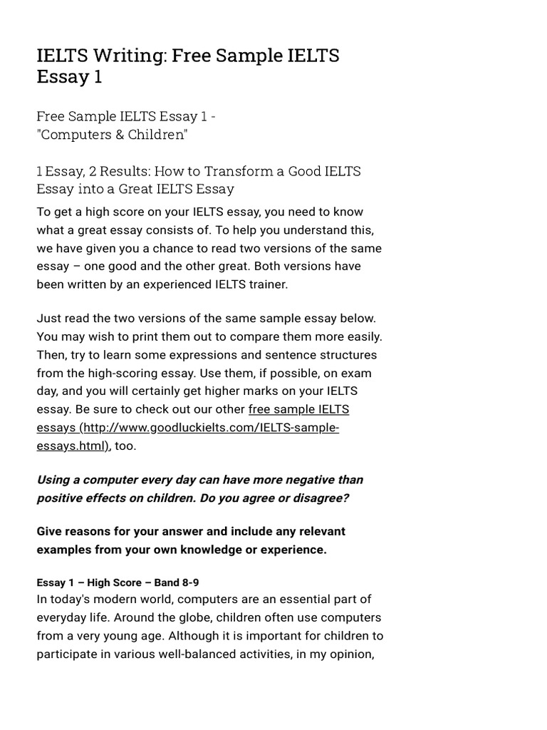 IELTS Writing - Free Sample IELTS Essay 1 - Good Luck IELTS | PDF ...