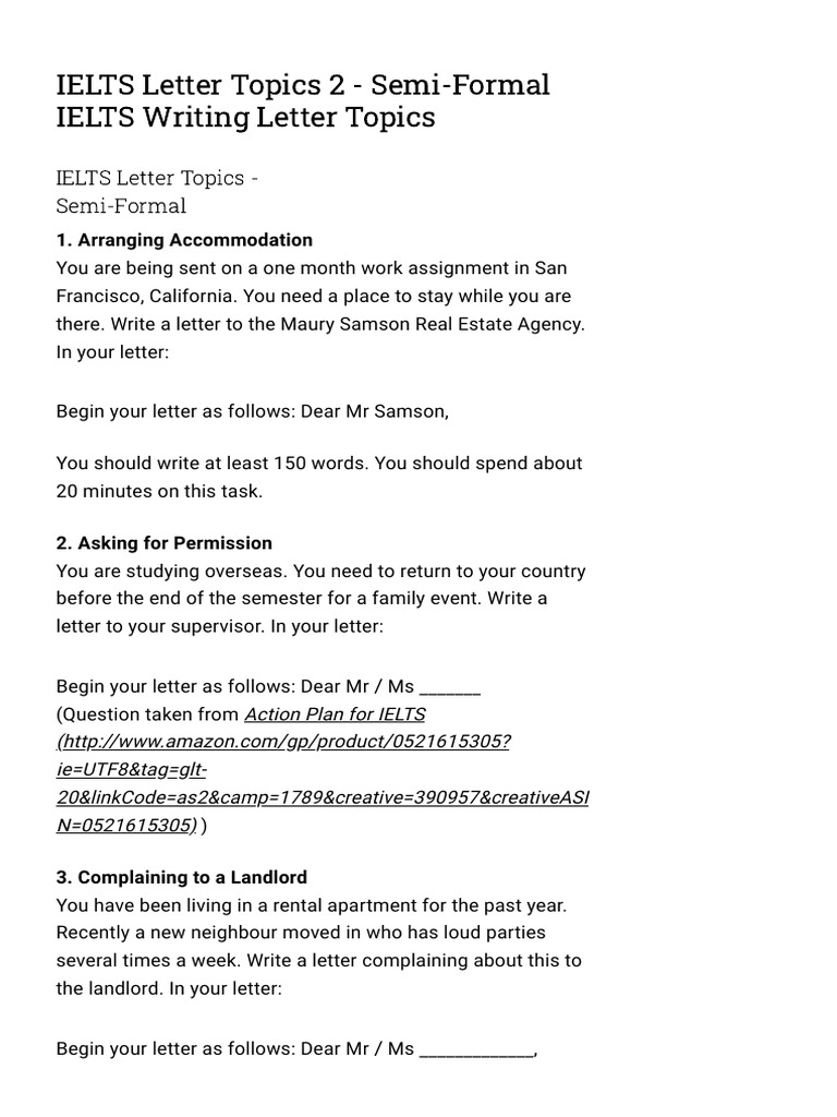 IELTS Semi-Formal Letter Topics | PDF