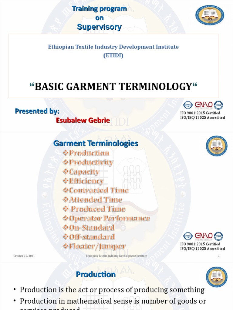 Garment Terminology Training Overview | PDF | Iso 9000 | Economies