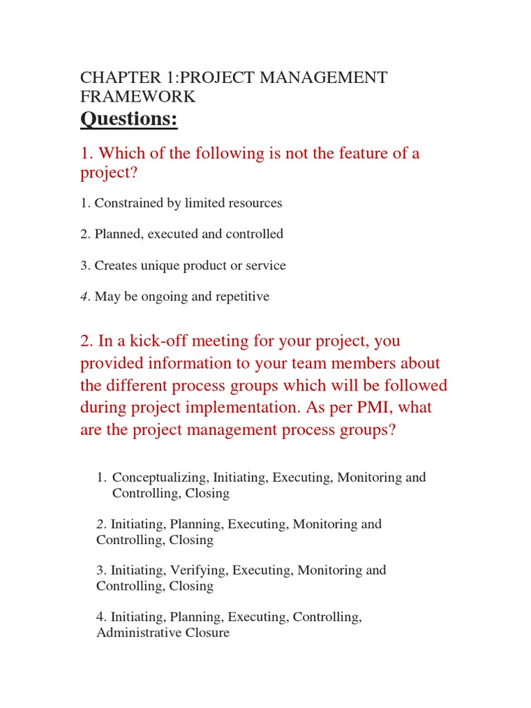 Questions:: Chapter 1:project Management Framework | PDF | Project ...