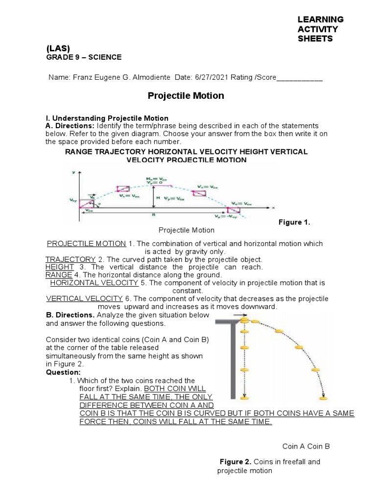 Projectile Motion: Learning Activity Sheets (LAS) | PDF | Projectiles ...