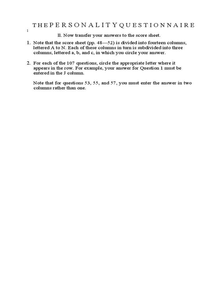 The Personality Self-Portrait Scoring | PDF