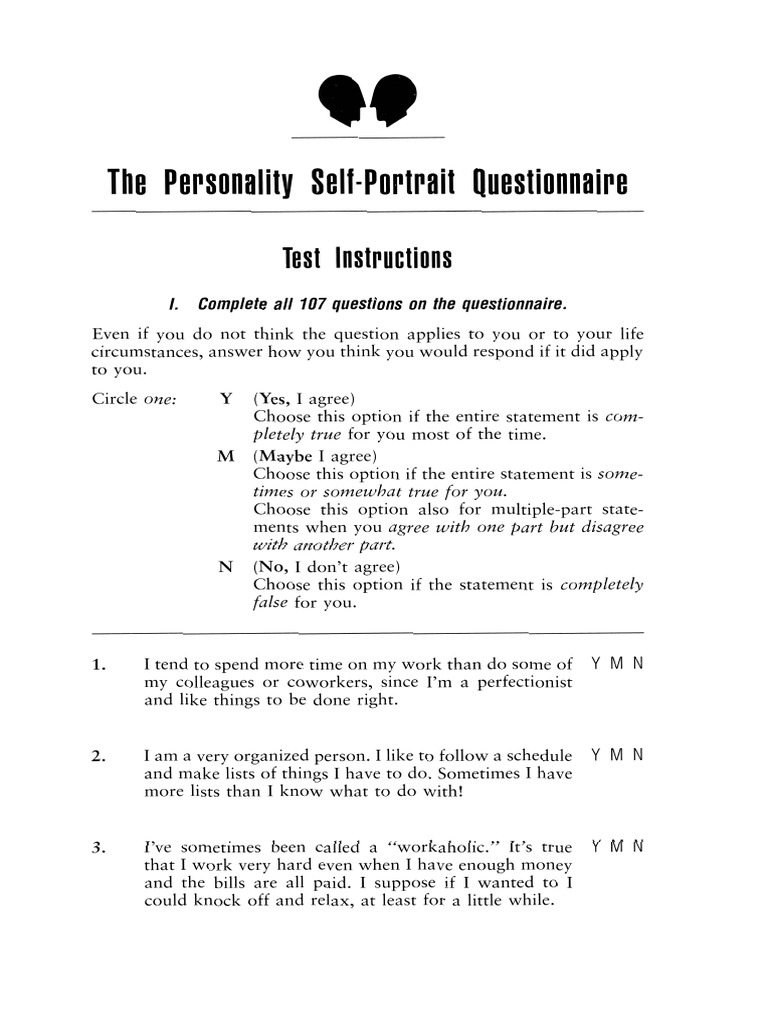 The Personality Self-Portrait Questionnaire | PDF