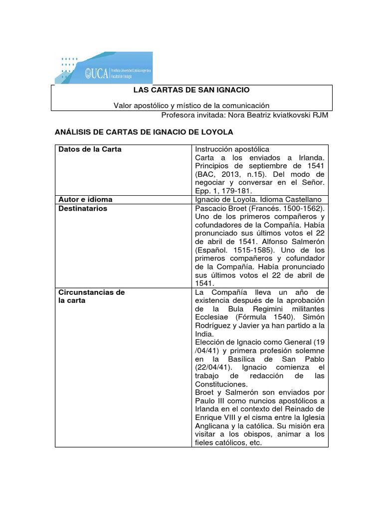 4 Guía Modelo de ANÁLISIS DE CARTAS DE IGNACIO DE LOYOLA | PDF ...