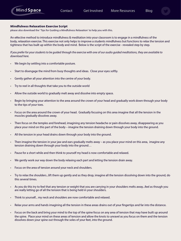 Mindfulness Relaxation Exercise Script | PDF | Mindfulness | Relaxation ...