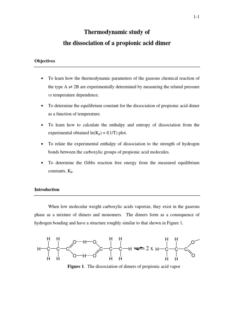 #1 Dissociation of Propionic Acid Dimer Sept-7-2021 | PDF | Gases ...