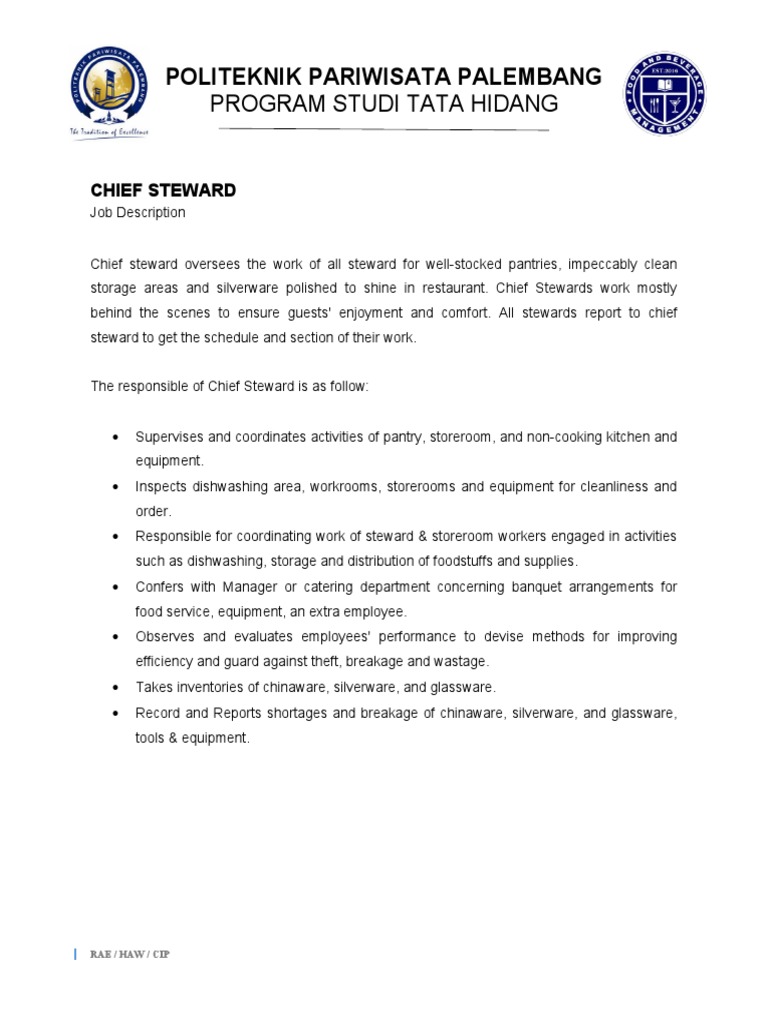 Job Description - Chief Steward | PDF