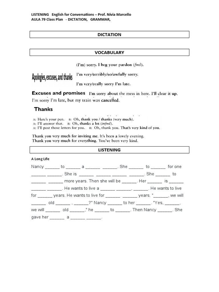 Dictation: LISTENING English For Conversations - Prof. Nívia Marcello ...