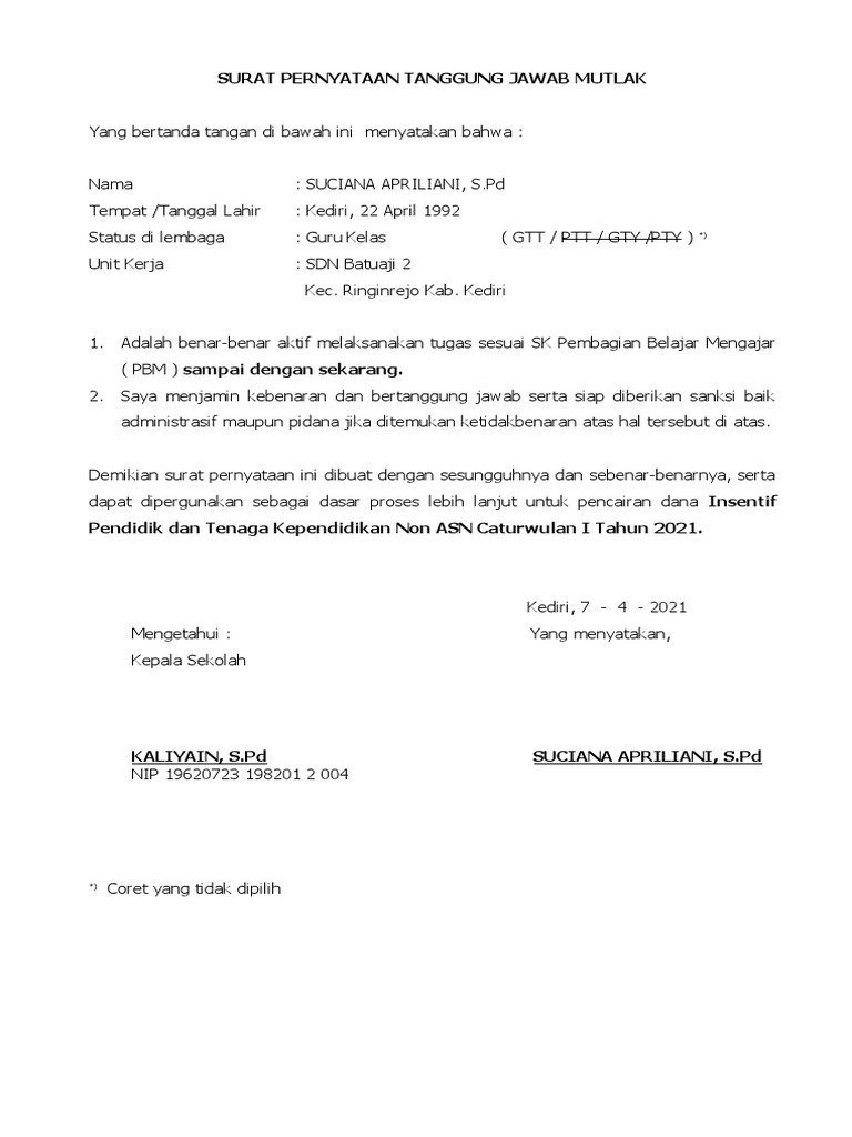 Contoh SPTJM Insentif | PDF