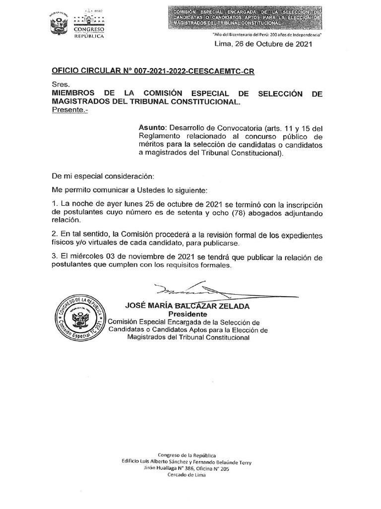 Oficio Circular 007 | PDF