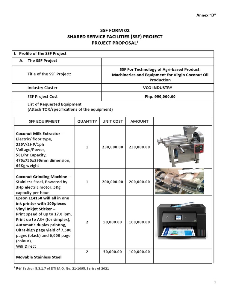 SSF Form 02 Shared Service Facilities (SSF) Project Project Proposal ...