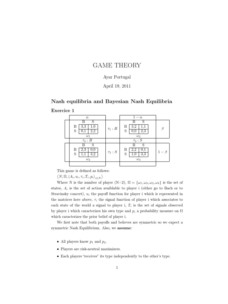 Game Theory: Nash Equilibria and Bayesian Nash Equilibria | PDF ...