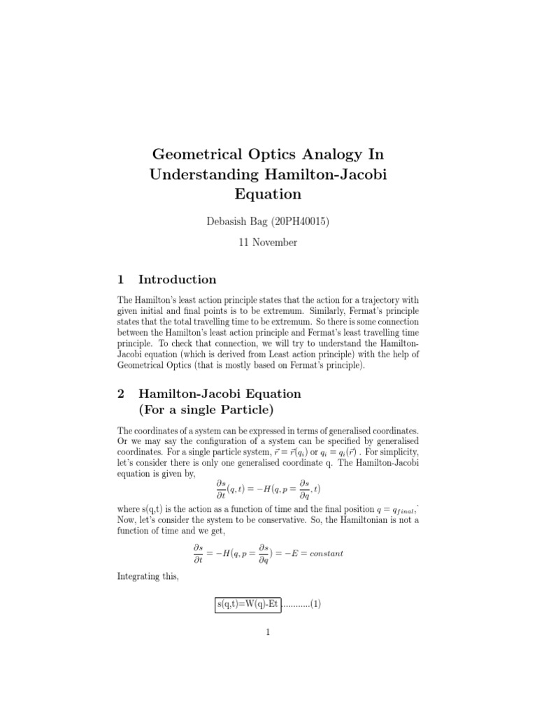 Understanding Hamilton-Jacobi Equation with Geometrical Optics Analogy ...