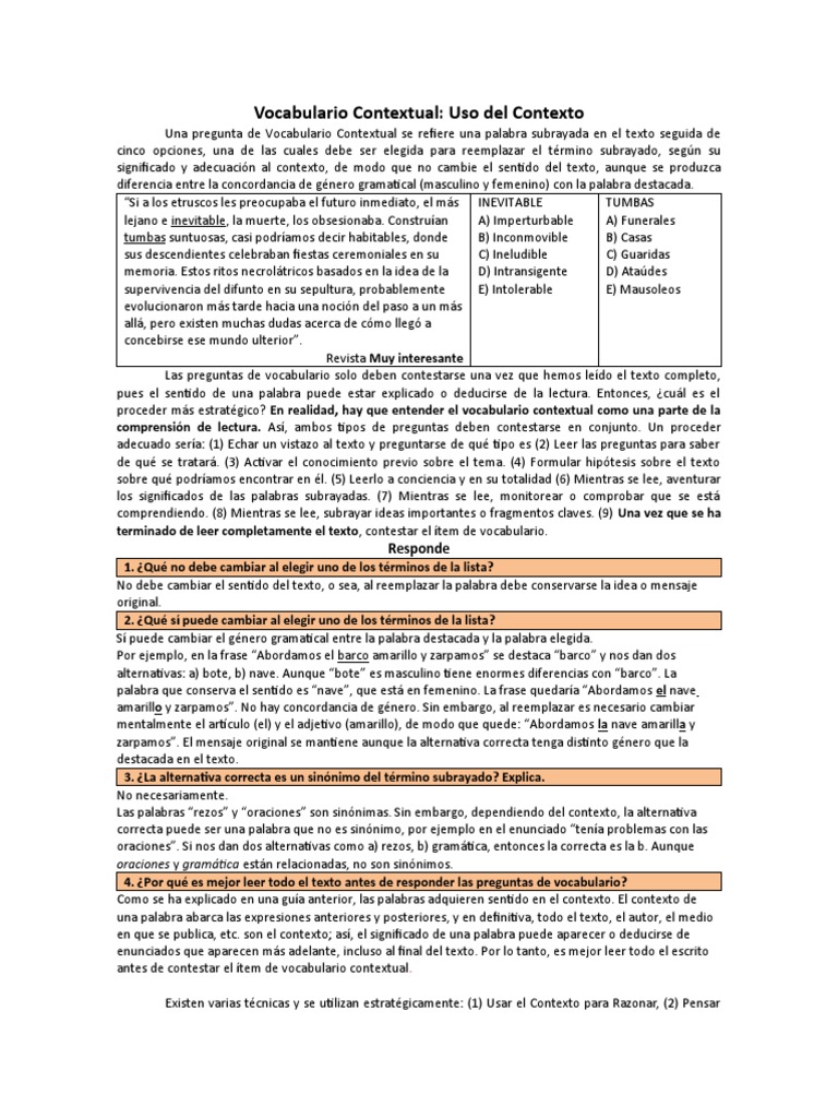 Definicion Vocabulario Contextual | PDF | Oración (Lingüística) | Palabra