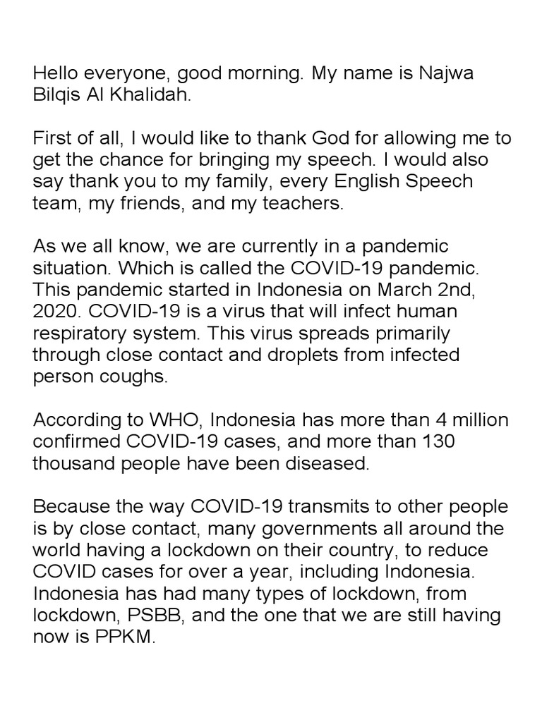 English Speech Text by Najwa Bilqis | PDF | Pandemic | Epidemiology