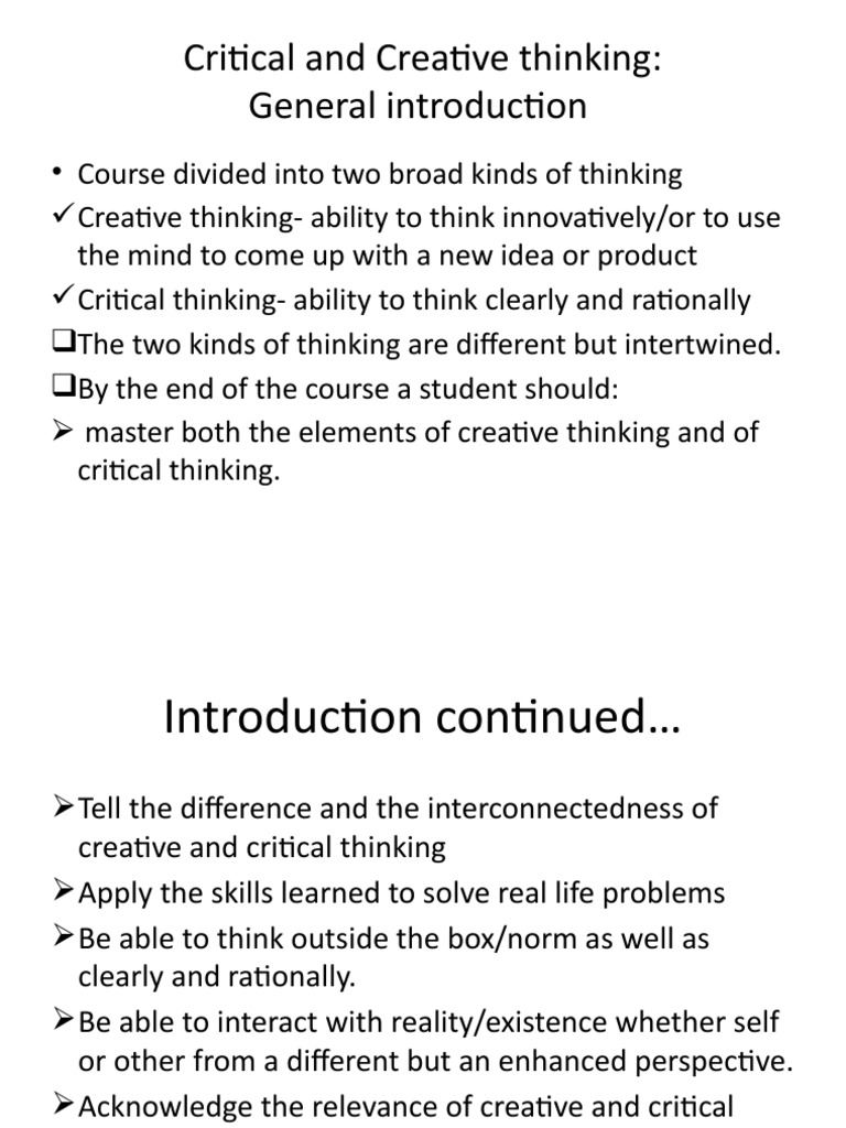 Critical and Creative Thinking PPT Notes | PDF | Argument | Critical ...