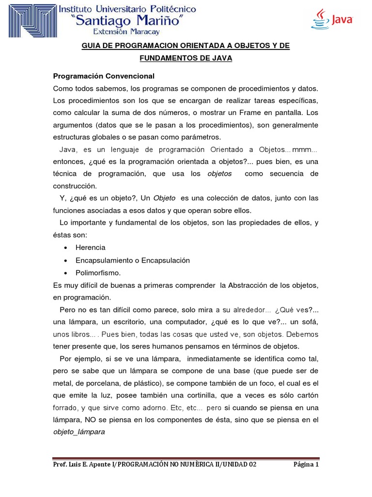Guia de Programacion Orientada A Objetos y de Fundamentos de Java | PDF | Java (lenguaje de ...
