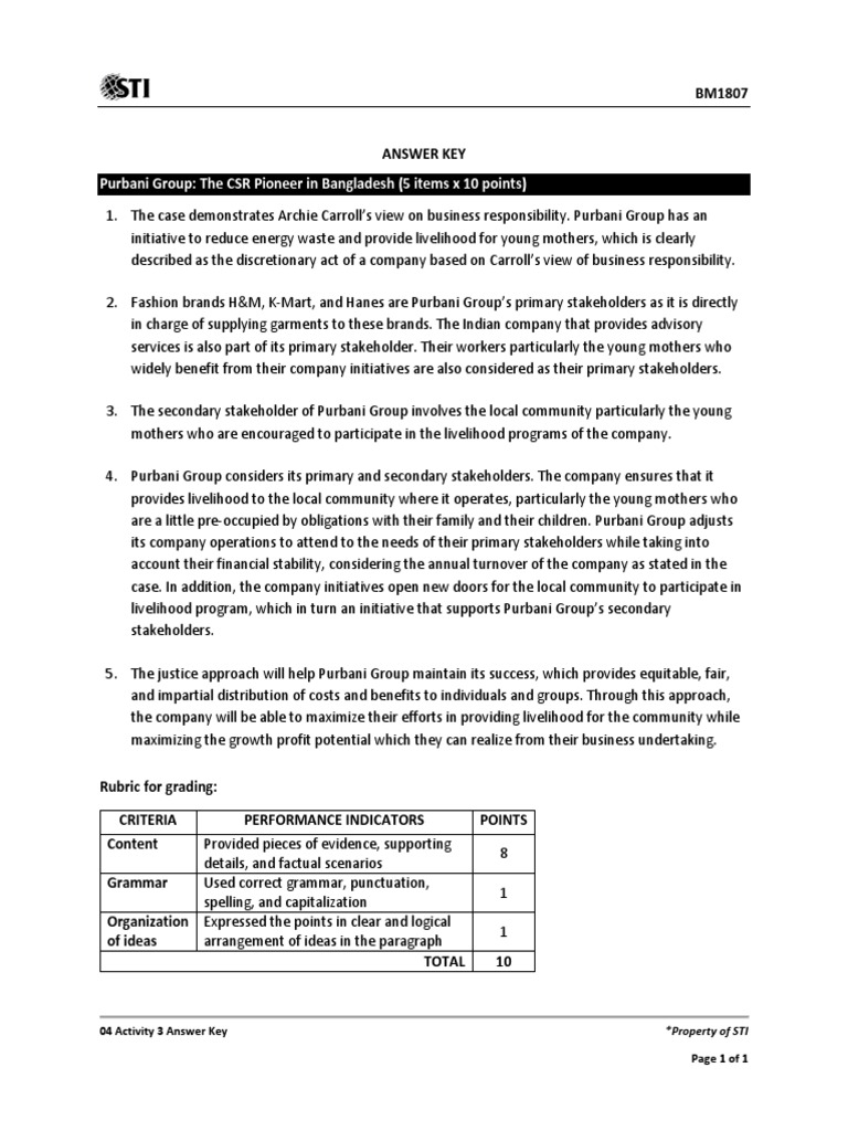 Purbani Group CSR Case Study Answer Key | PDF | Business | Economies