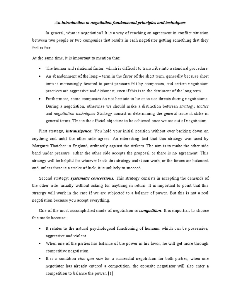 An Introduction To Negotiation Fundamental Principles and Techniques ...